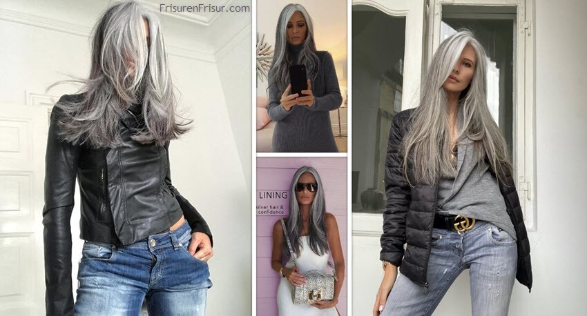 Dunkle Haare Grauer Ansatz Strähnen *Einen Auffälligen Look* – Frisuren