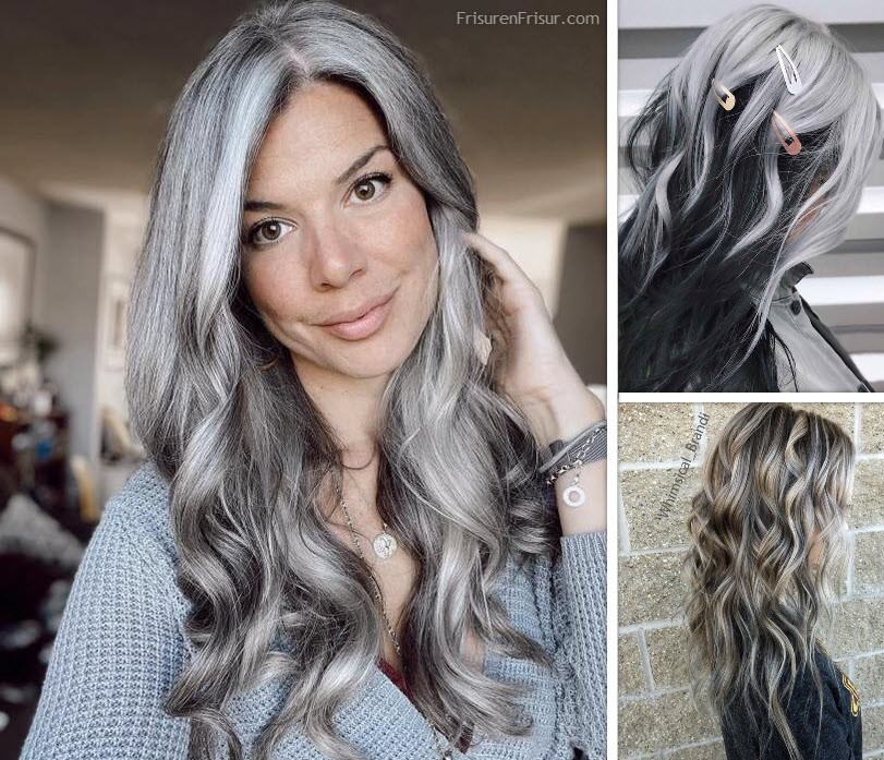 Dunkle Haare Grauer Ansatz Strähnen *Einen Auffälligen Look* – Frisuren